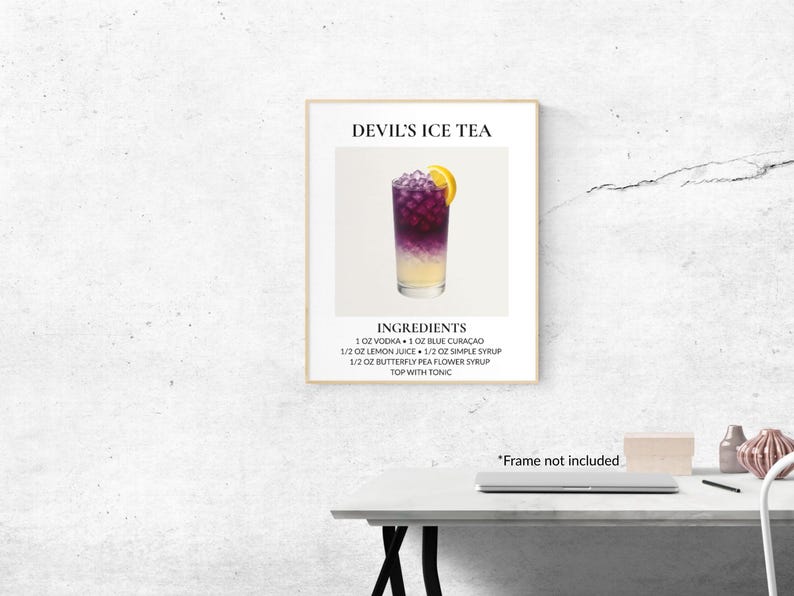Devil’s Ice Tea Poster, Cocktail Recipe Print, Dark Bar Wall Art, Edgy ...