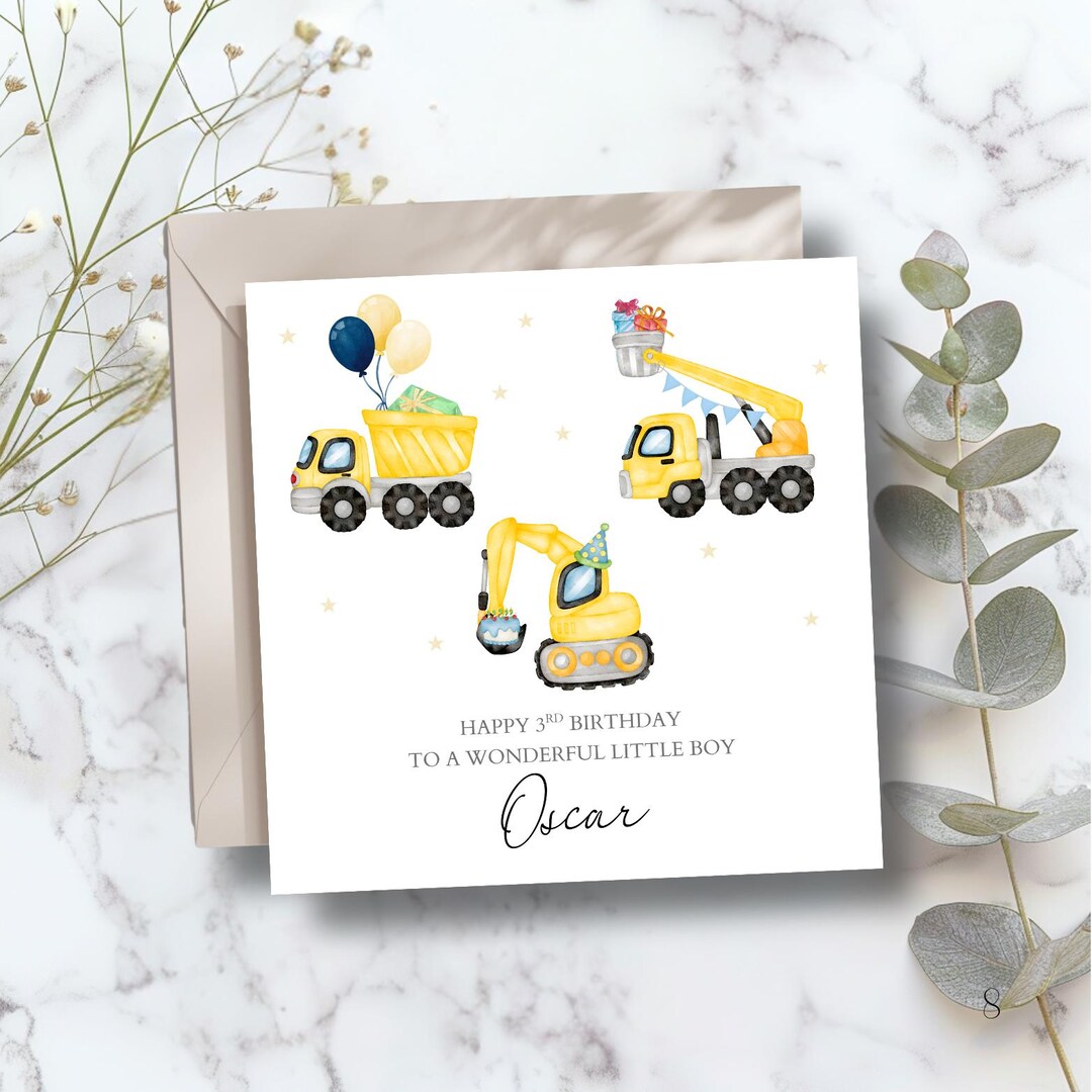 Personalised Birthday Digger Card-construction Birthday Card ...