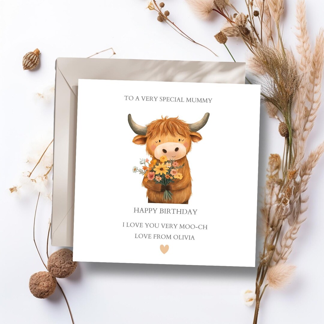 Personalised Highland Cow Birthday Card - Mummy Birthday Card -best Mum ...