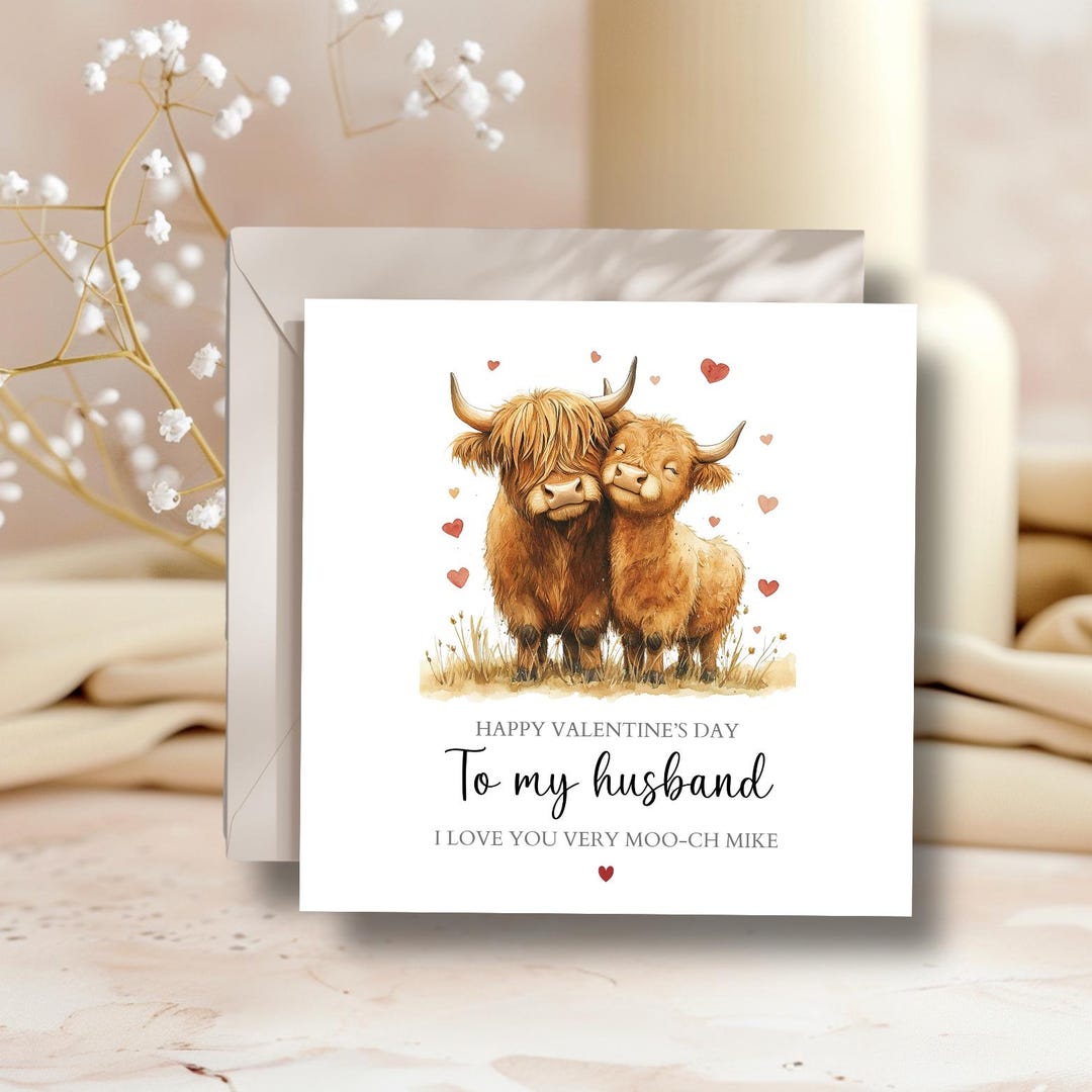 Personalised Highland Cow Valentine's Day, Personalised Couple ...