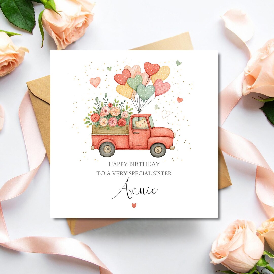Personalised Sister Birthday Card - Love Cat Truck Birthday Card -best ...