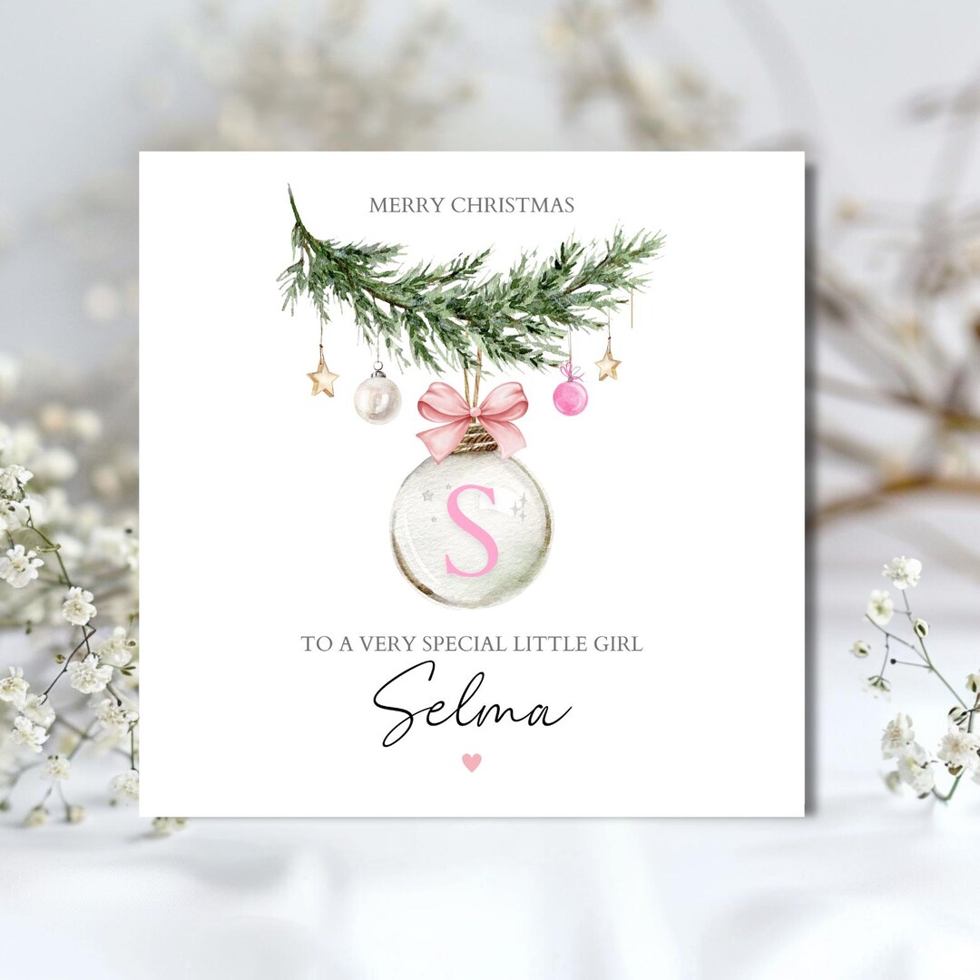 Personalised Christmas Card for Girl , 1st Christmas Card, Name Initial ...