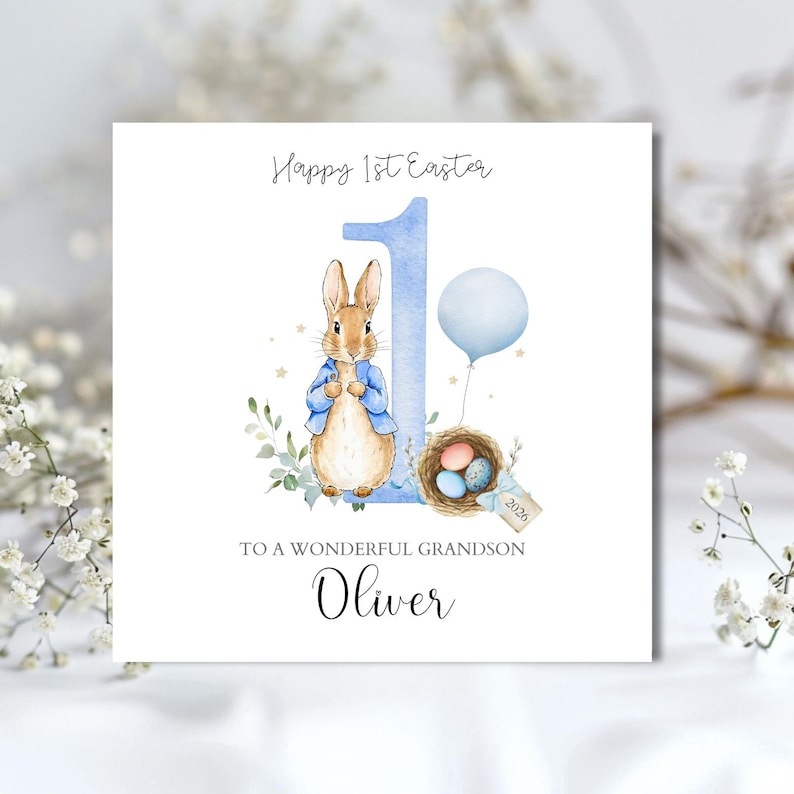 Personalised Peter Rabbit Easter Card, Flopsy Bunny 1st Easter for Boy ...