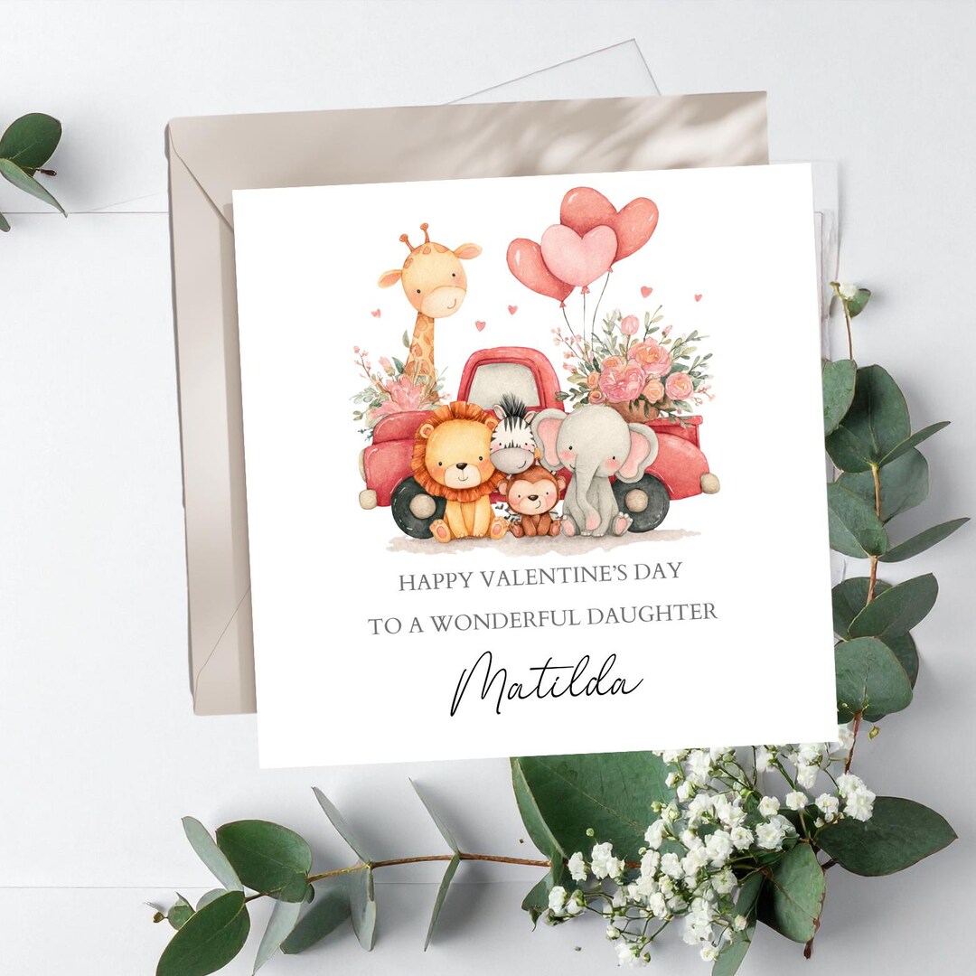 Personalised Safari Valentine's Day Card, Safari Animals Valentine's ...