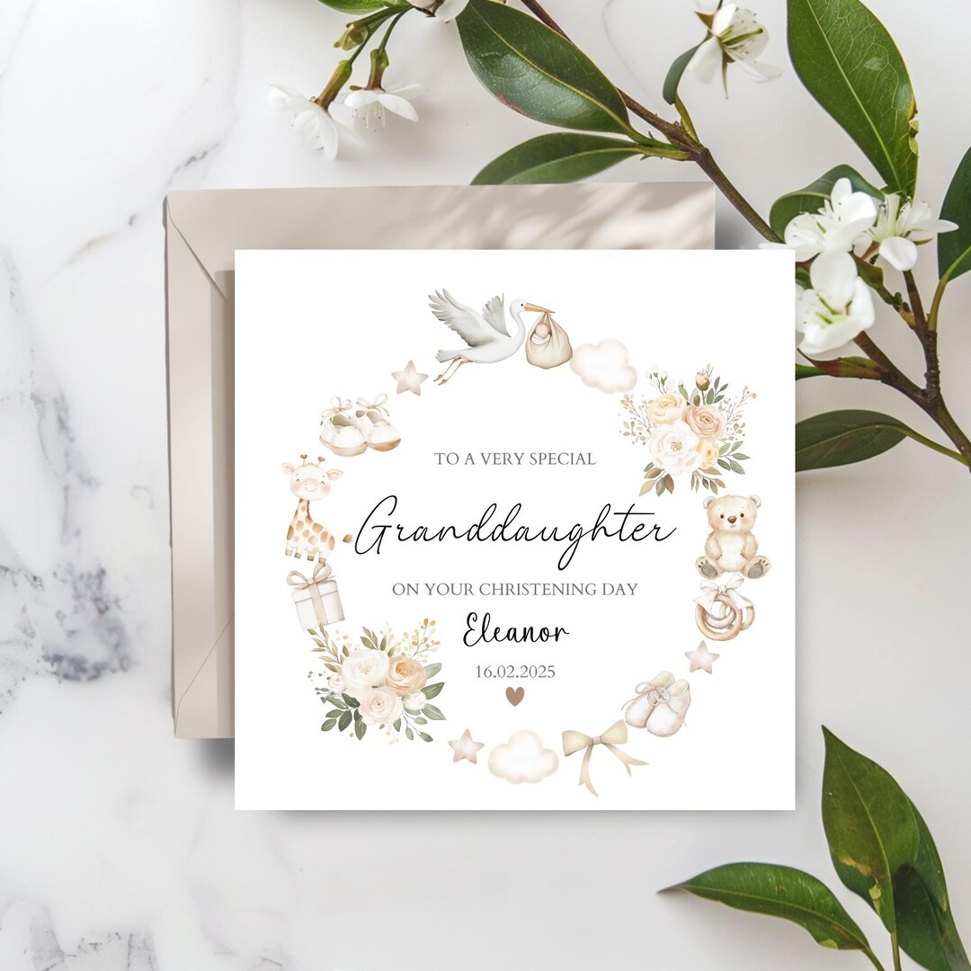 Personalised Granddaughter Christening Card, Baptism Neutral Card ...