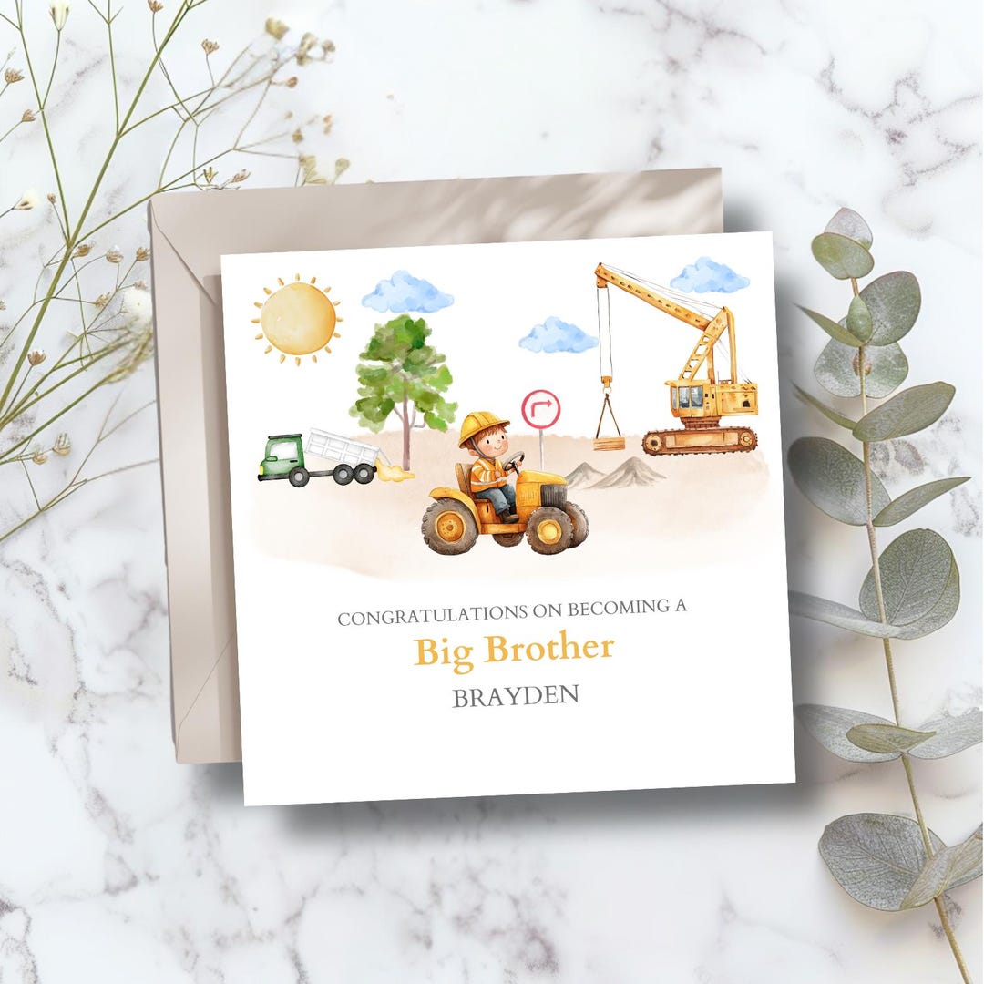 Personalised Big Brother Card - Construction Big Brother Card for Son ...