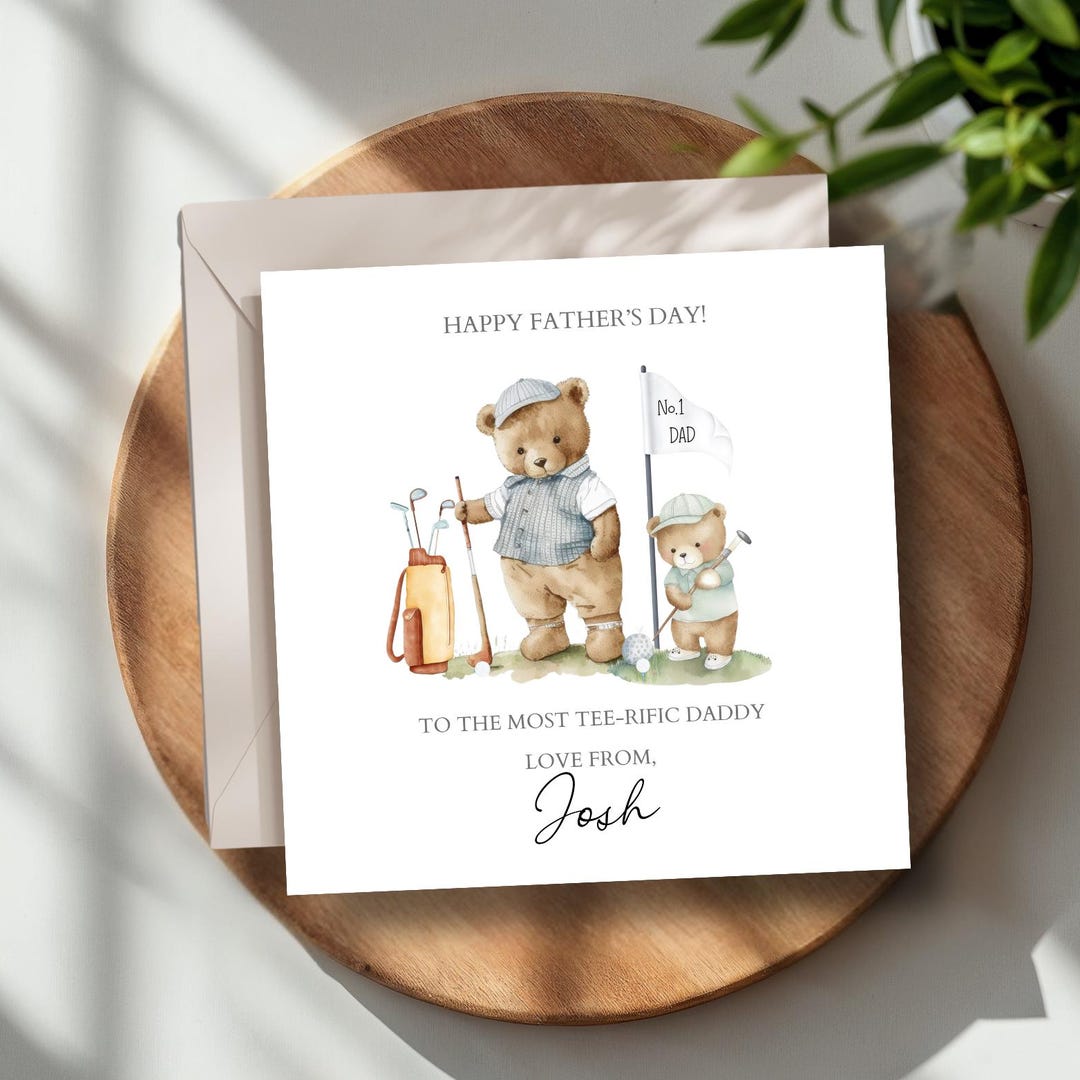 Personalised Father's Day Bear Card -bear Golfing Dad Card -best Dad ...