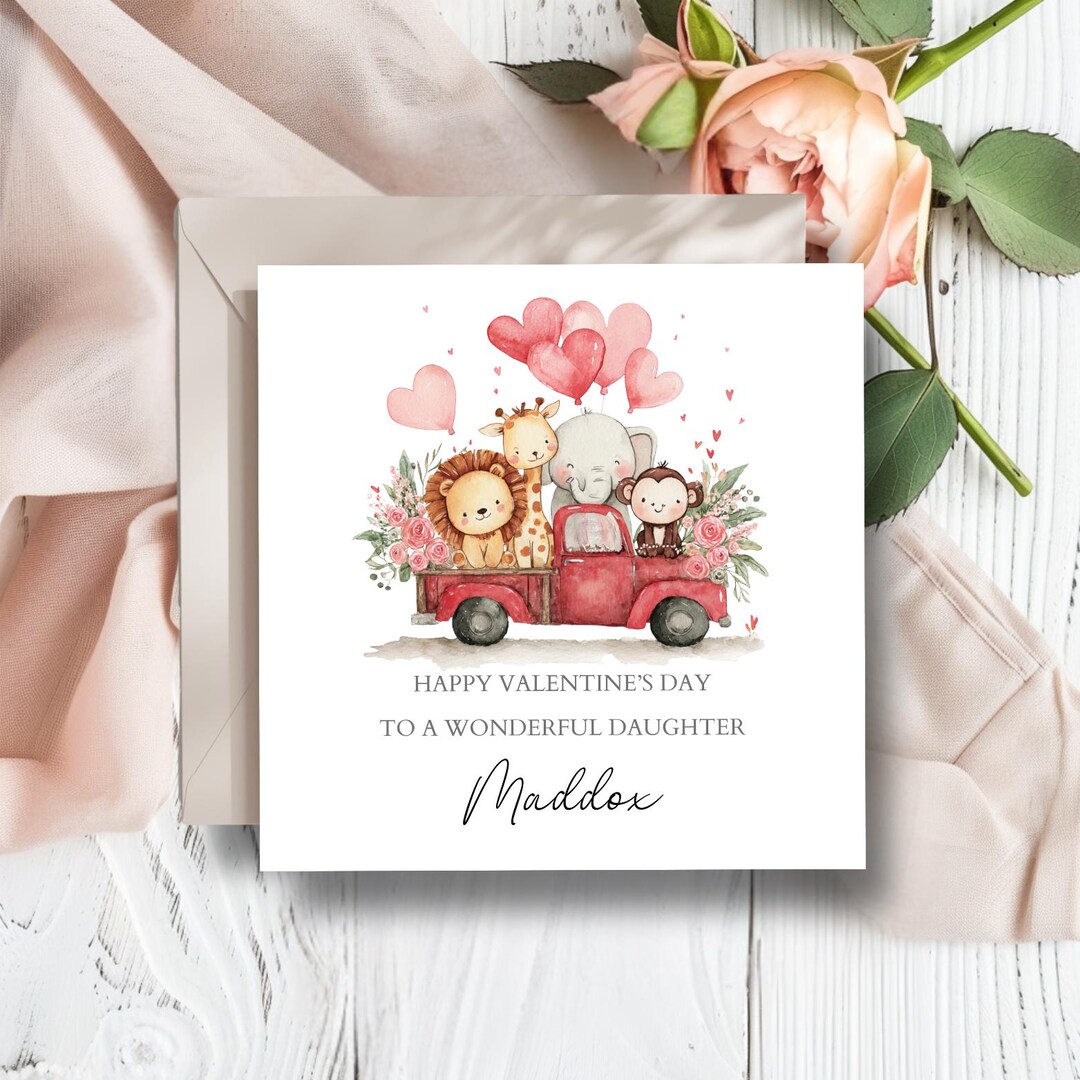 Personalised Safari Valentine's Day Card, Safari Animals Valentine's ...