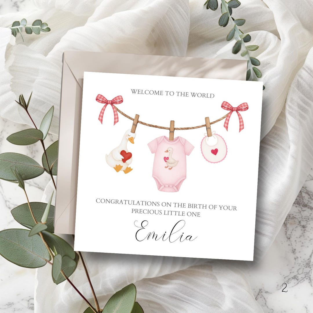 Personalised Pink New Baby Card, Welcome to the World Pink Goose Card ...
