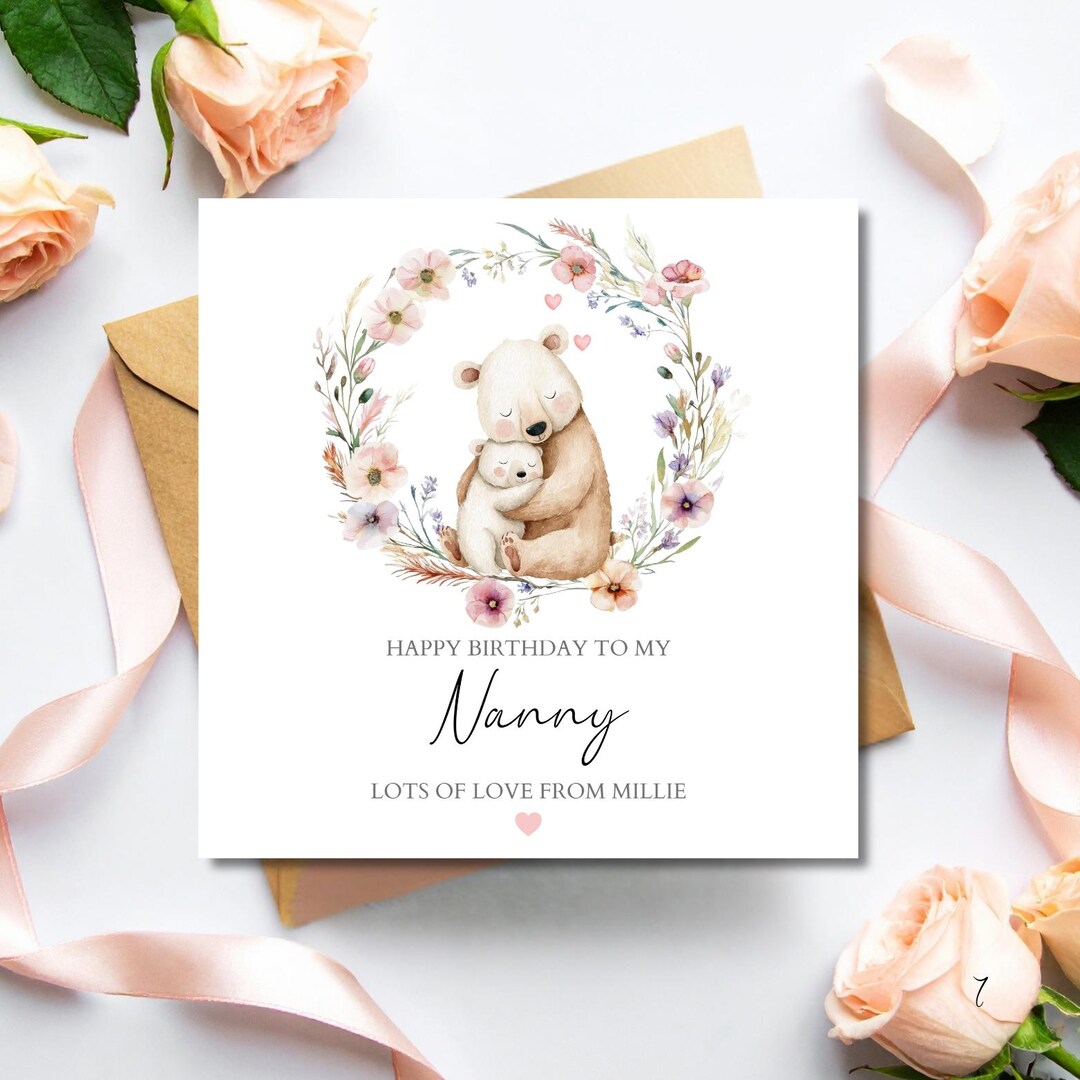 Personalised Nanny Birthday Card - Cute Bears Couple -best Grandma Card ...