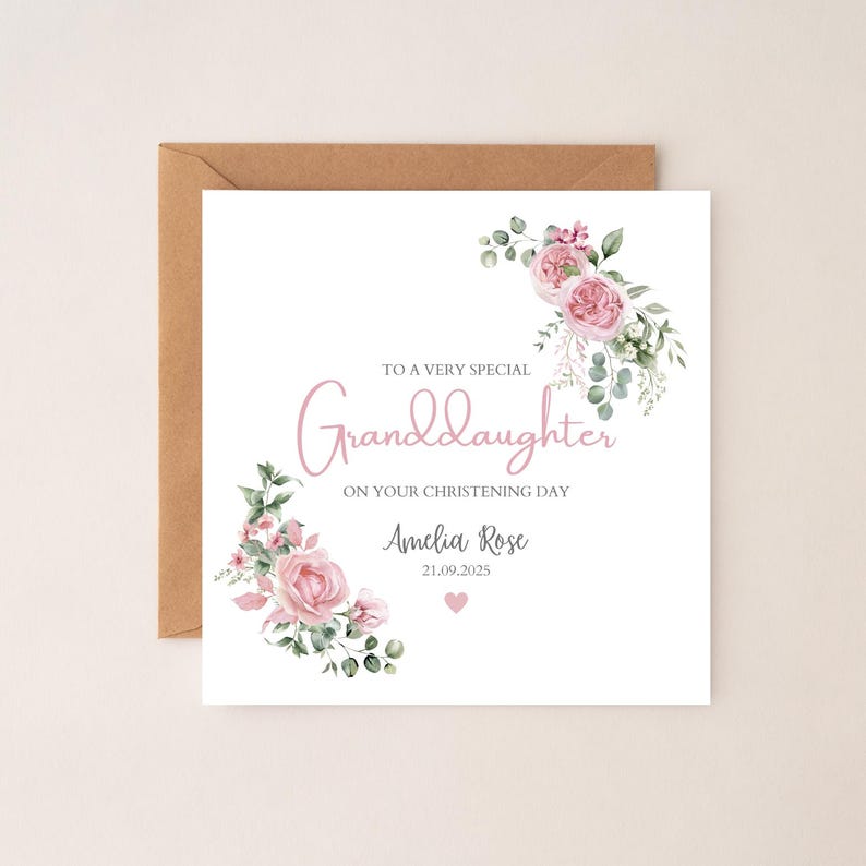 Personalised Granddaughter Christening Card, Baptism Roses Card ...