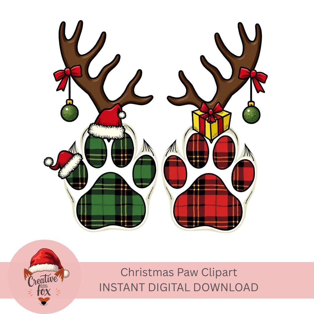 Christmas Pet Paw Reindeer Clipart for Card Making or Sublimation ...