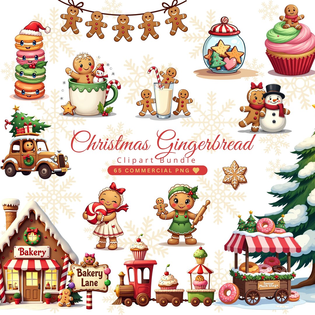 Christmas Gingerbread Clipart Set | Cute Holiday Bakery Pngs | Kawaii ...