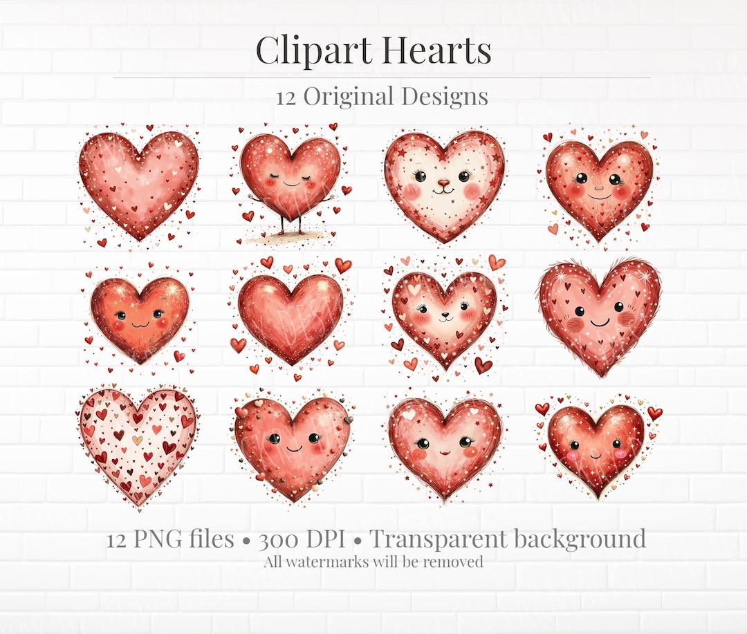 Whimsical Heart Clipart Bundle – 12 PNG Designs – 300 DPI – Transparent ...