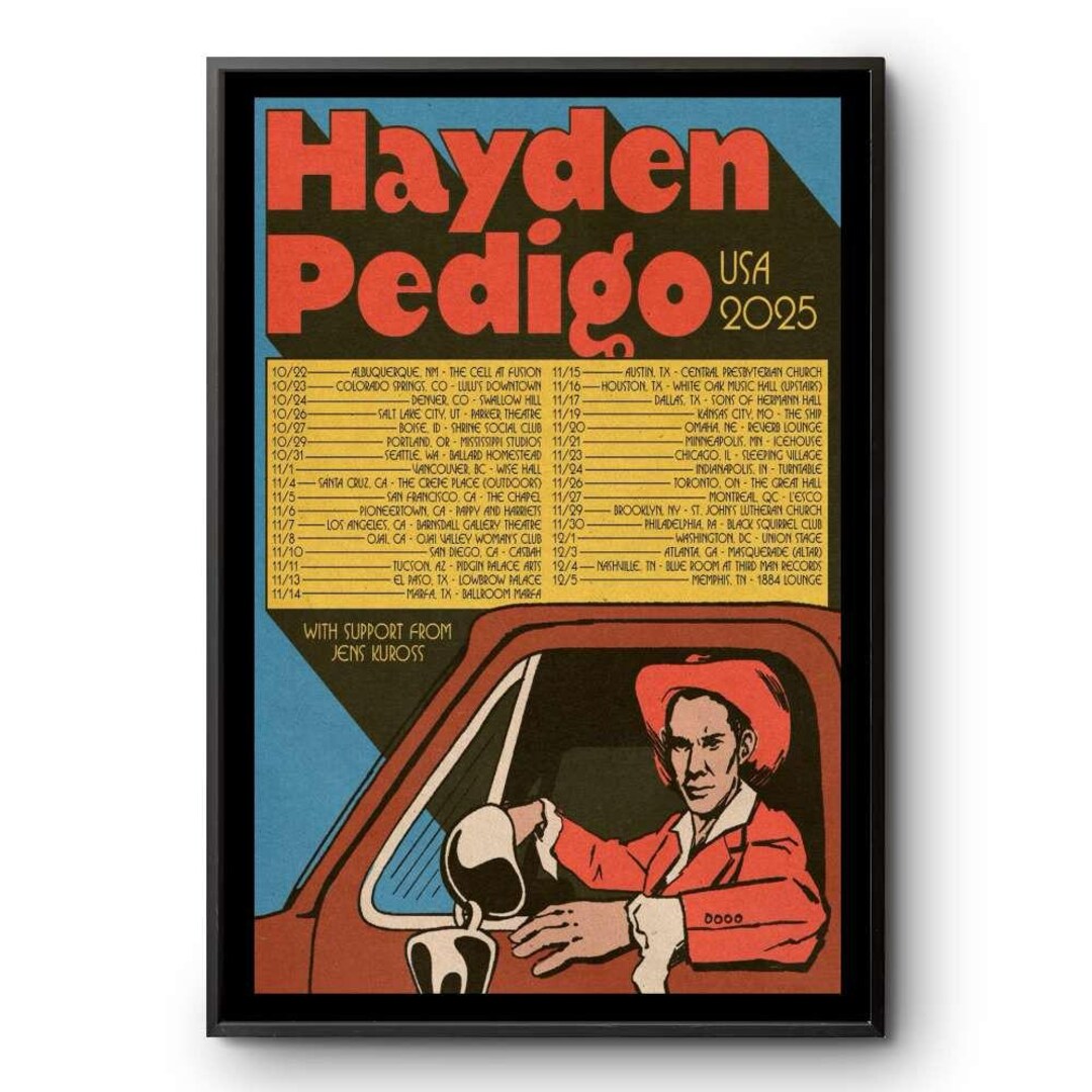 Hayden Pedigo USA 2025 Tour Poster Print Folk Guitarist Retro Art Decor ...