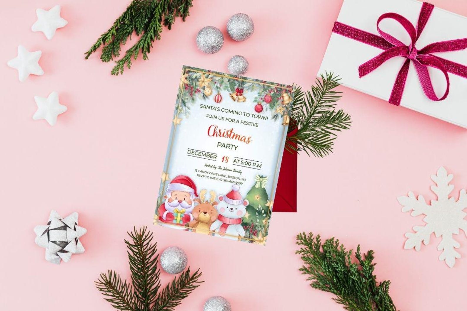 Kids Christmas Party Invitation • Santa Printable Xmas Template ...