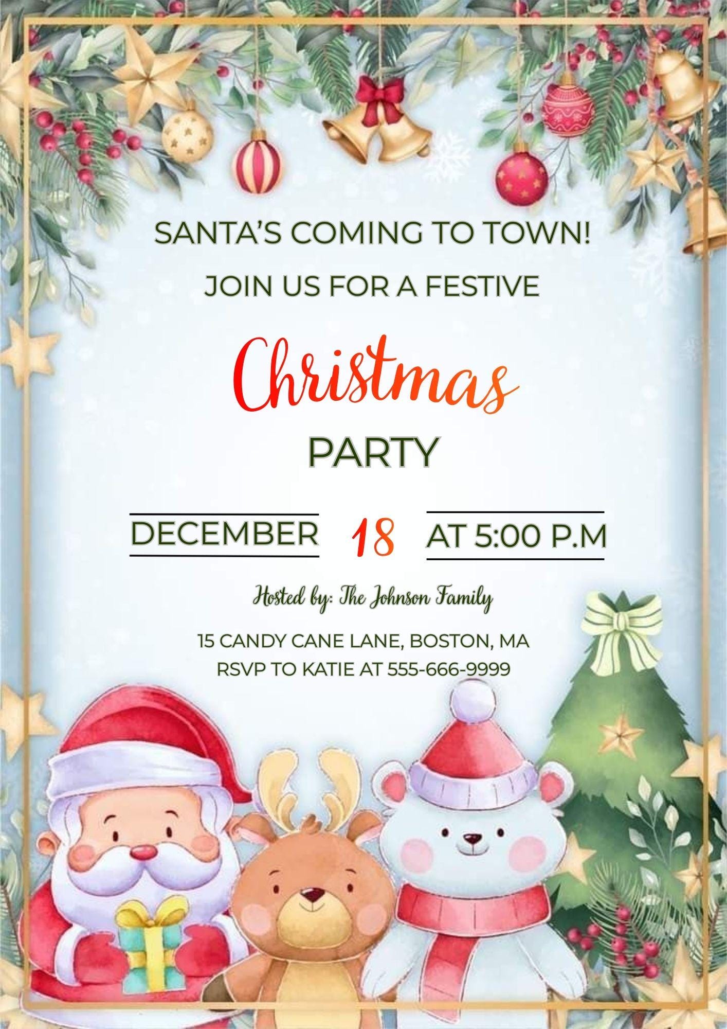 Kids Christmas Party Invitation • Santa Printable Xmas Template ...