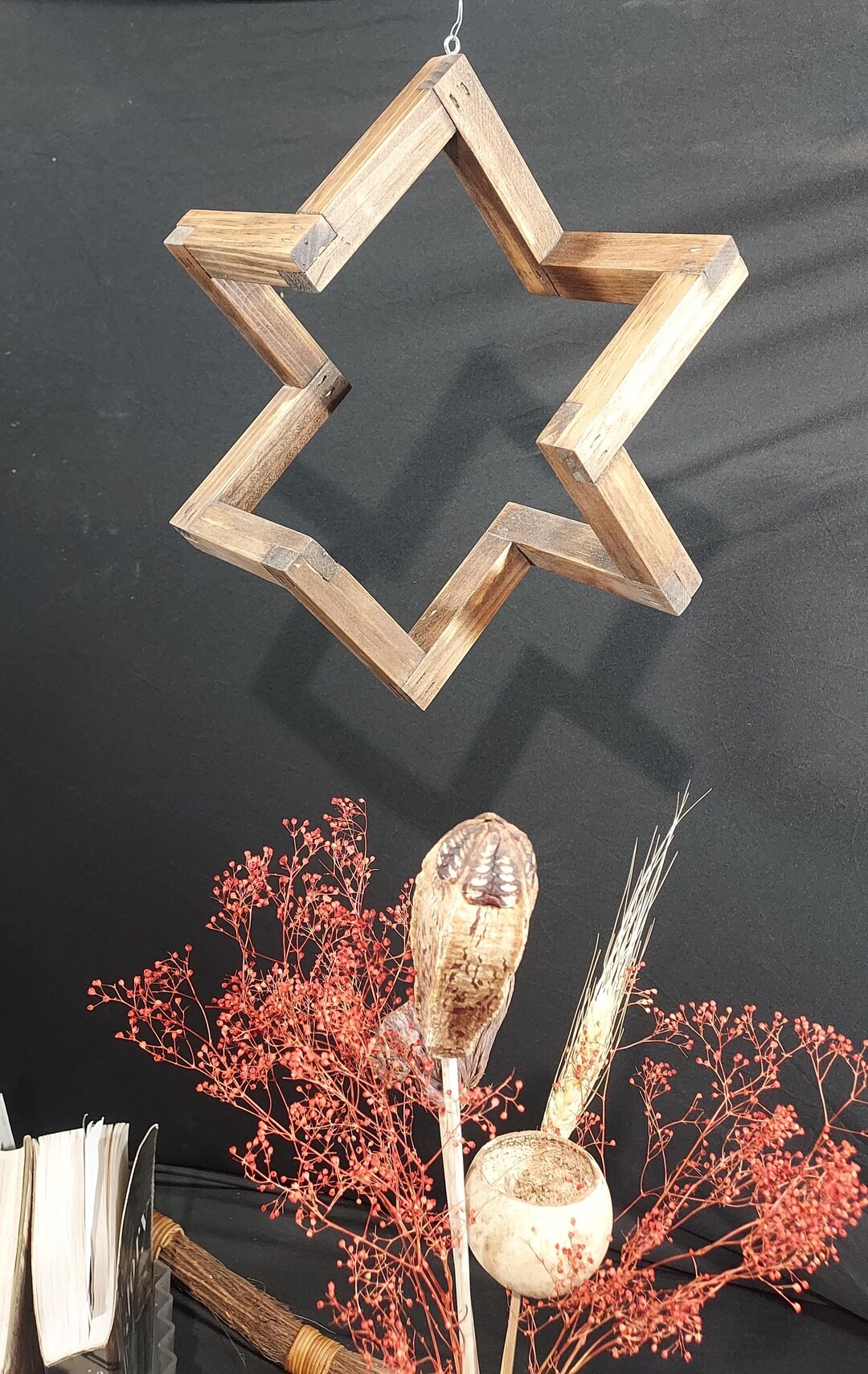 Handcrafted Pine Wood Star of David Mobile: Hanging Art - Etsy