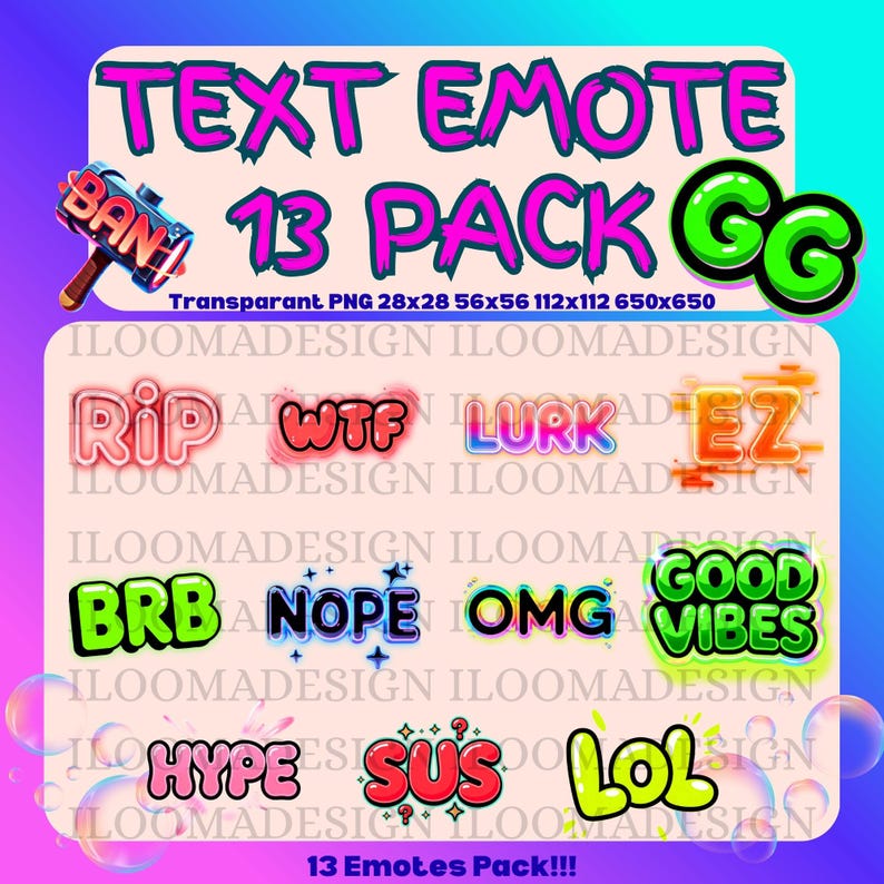 Text Emotes Pack 13 | Cute Colorful Twitch Discord Youtube Tiktok ...