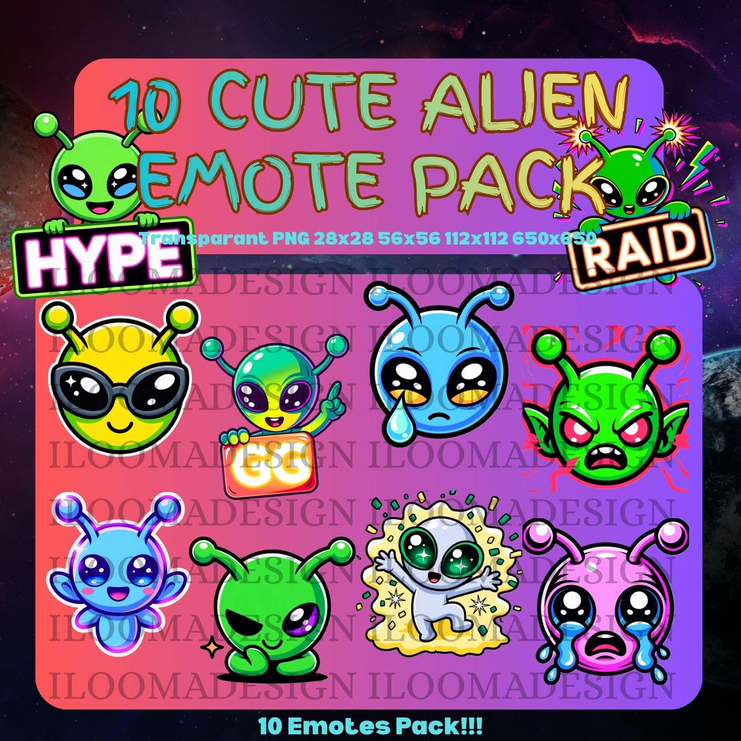 Cute Alien Emote Pack for Twitch, Kick & Tiktok | 10 Sci-fi Stream ...