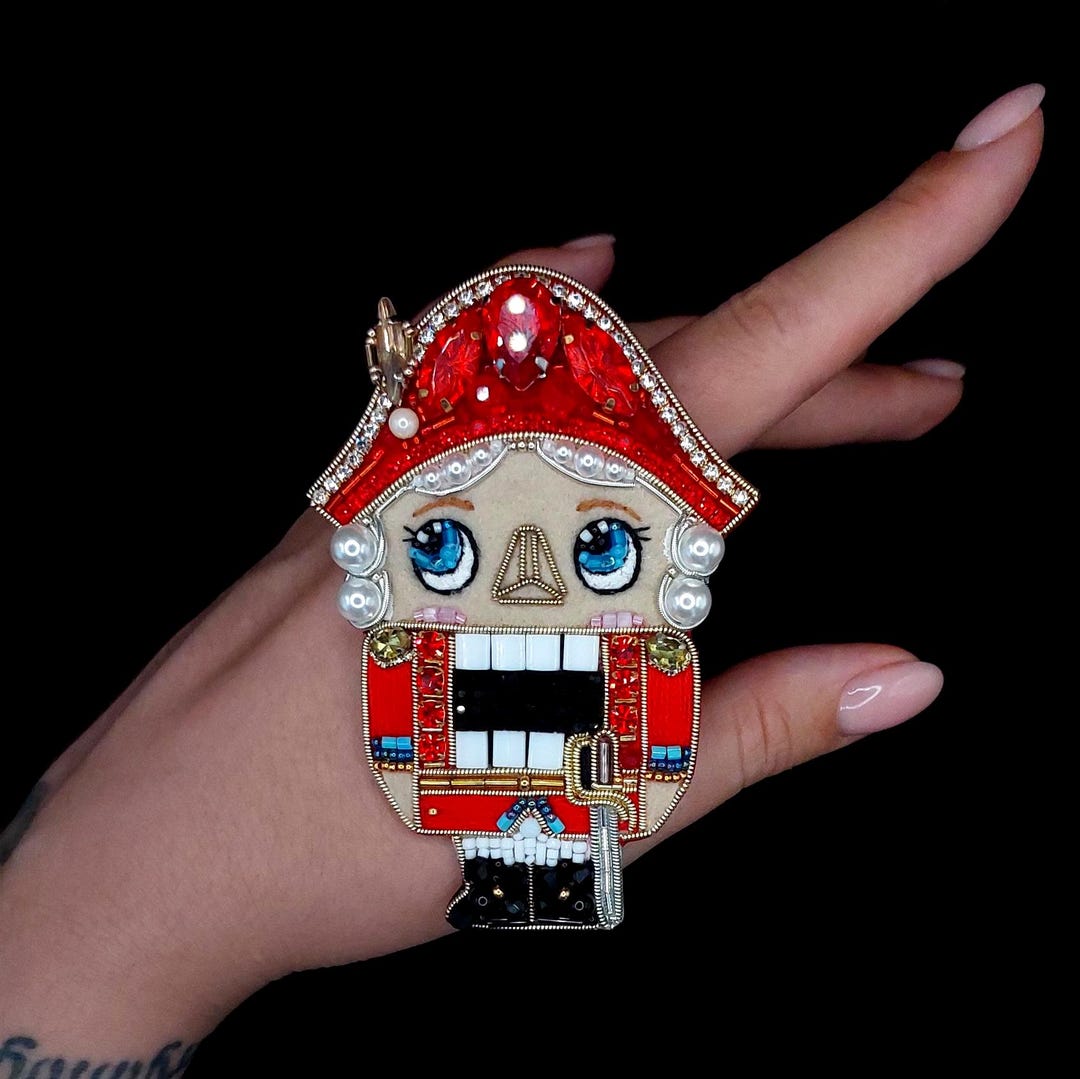 Nutcracker Soldier Beaded Crystal Brooch: Handmade Christmas Holiday ...