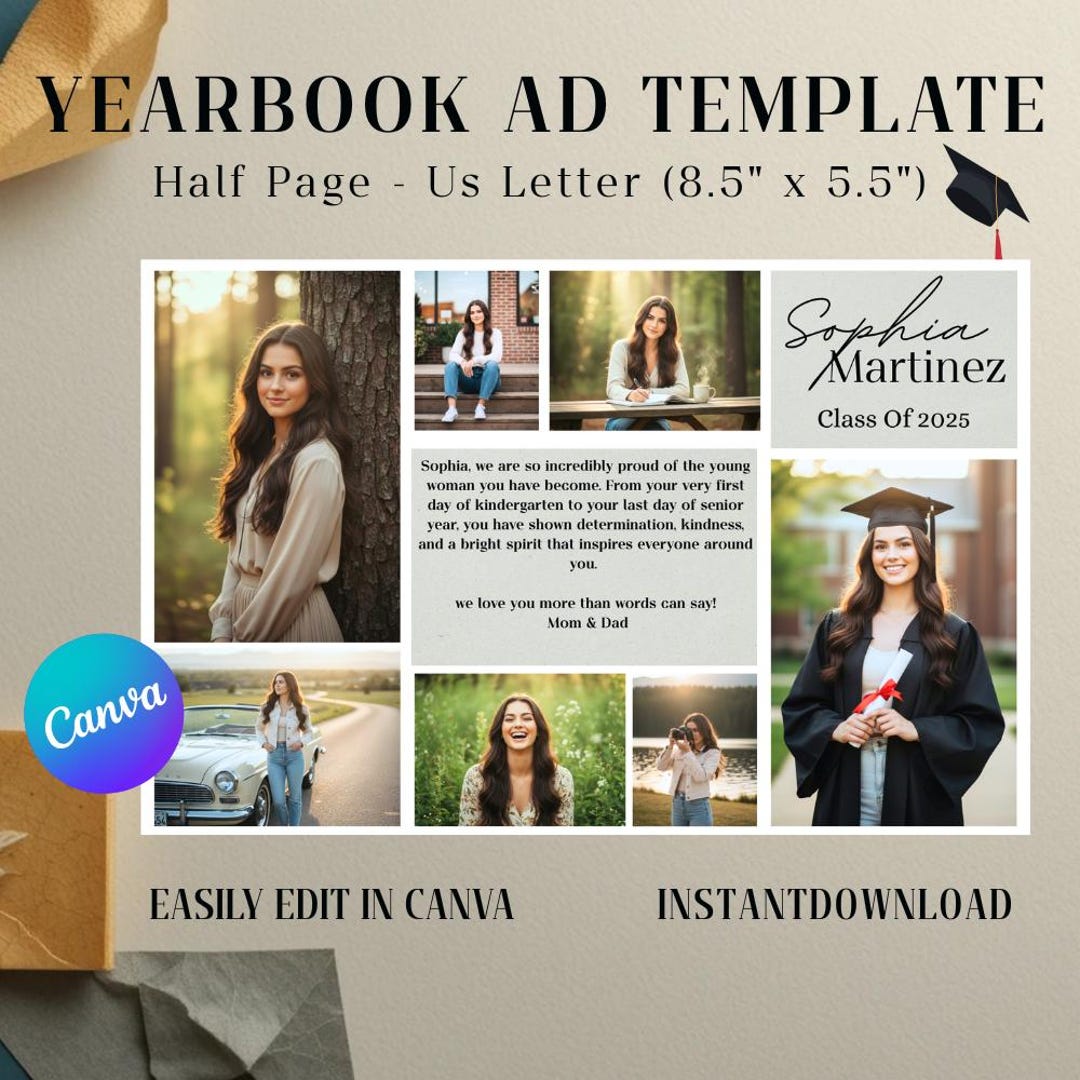 Editable Half Page Yearbook Ad Template Digital Download High School ...