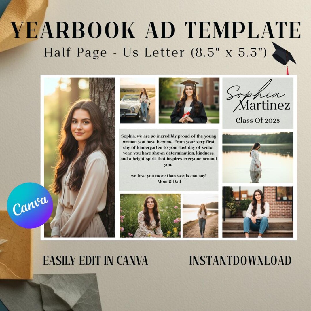 Editable Half Page Yearbook Ad Template Digital Download High School ...