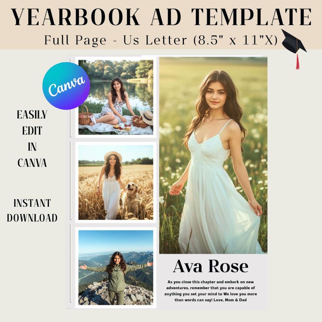 Editable Senior Yearbook Ad Template: Canva Tribute Design (US Letter ...