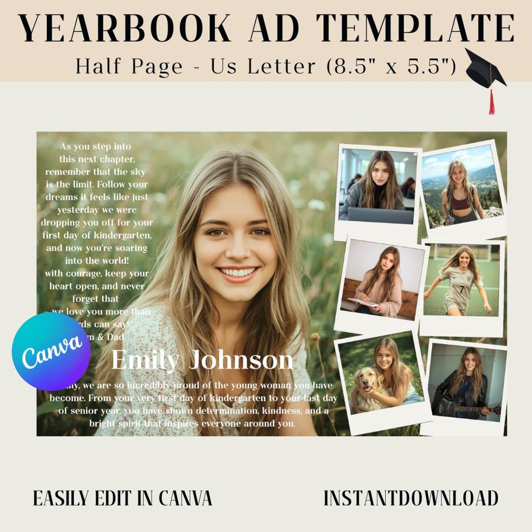 Editable Half Page Yearbook Ad Template: Canva (8.5x5.5 Inches) - Etsy