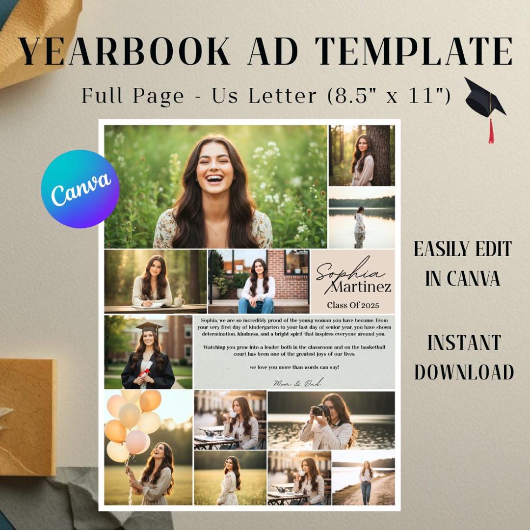 Editable Full Page Yearbook Ad Template Digital Download High School ...