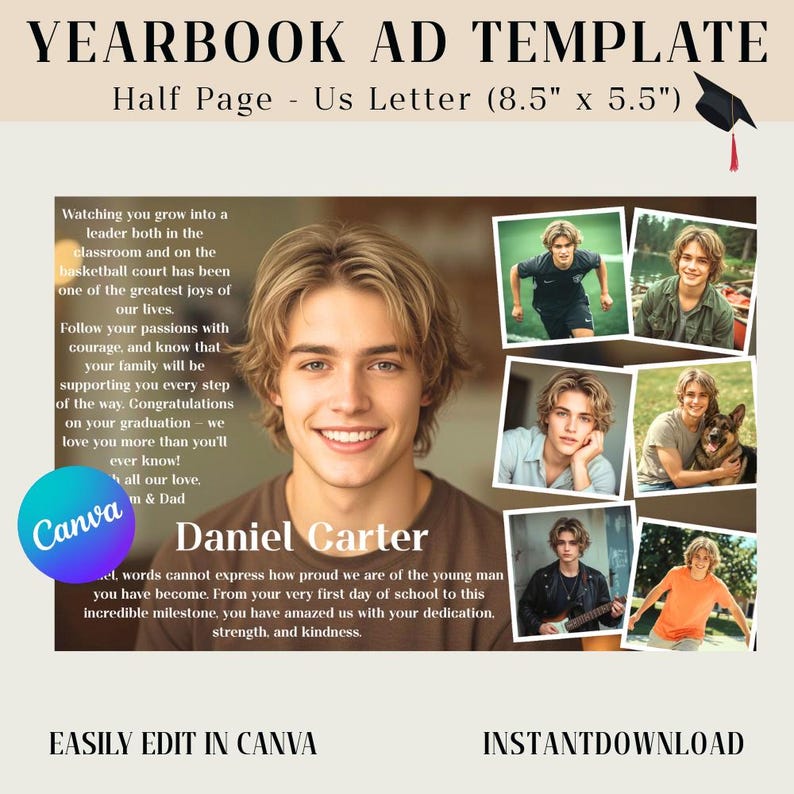 Editable Half Page Yearbook Ad Template - Senior Tribute (canva) - Etsy