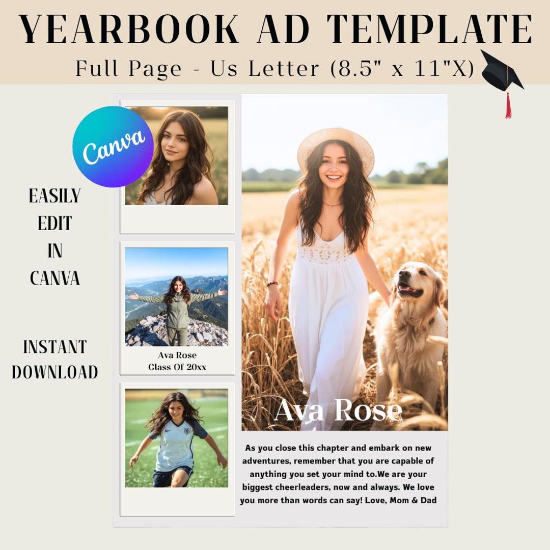 Editable Senior Yearbook Ad Template: Canva Tribute Page (US Letter) - Etsy
