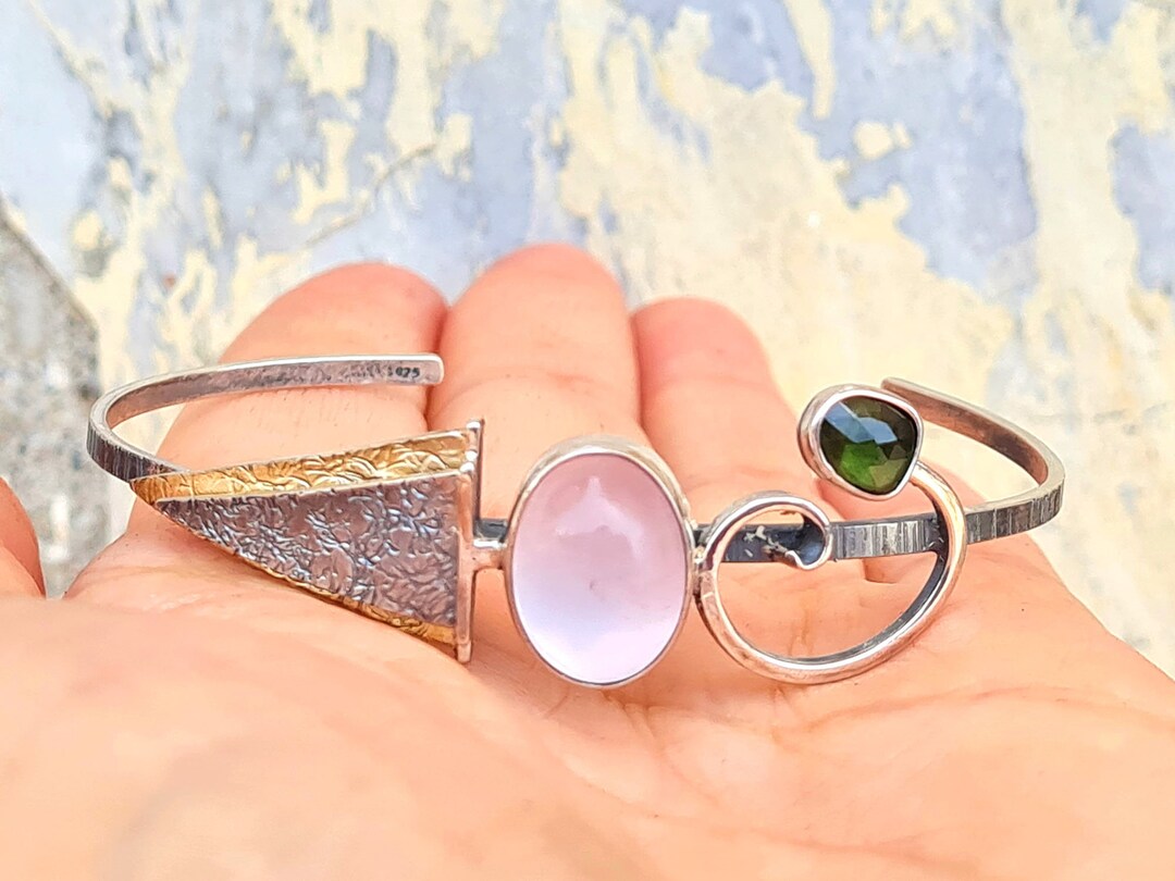 Rose Quartz Silver Bracelet,rose Quartz Silver Bangle,rose Quartz and ...