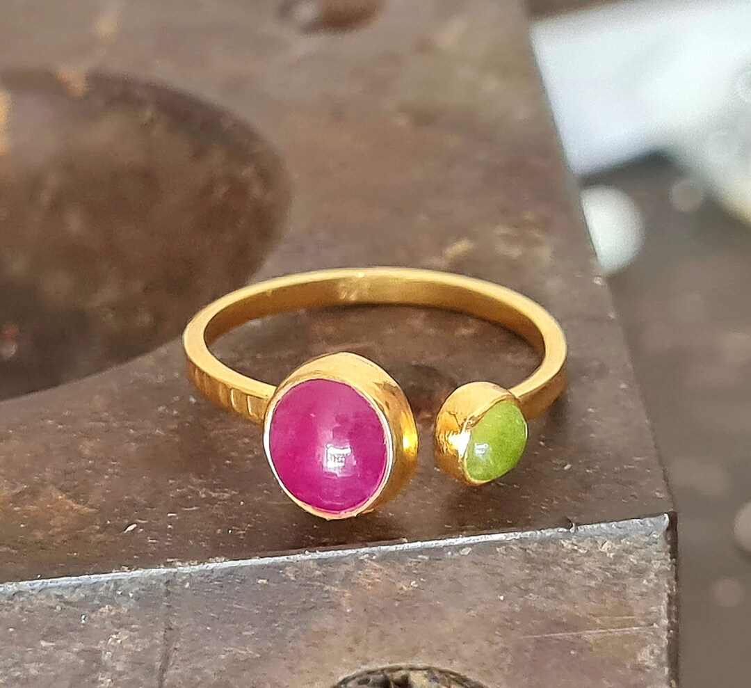 Ruby Silver Ring,ruby Dainty Stacking Ring,adjustable Gold Plated Silver Ring With Ruby and ...