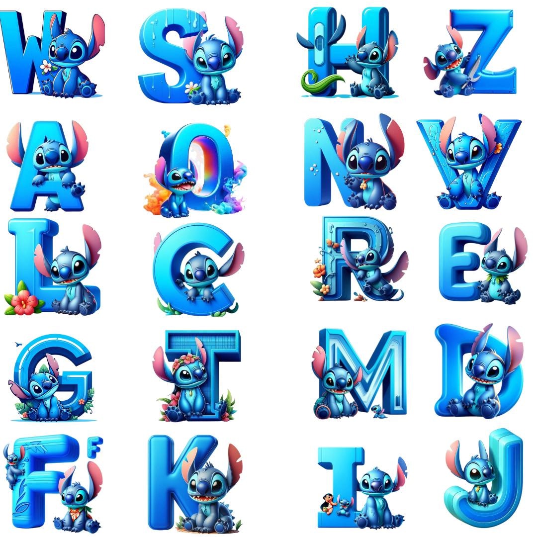 Lilo and Stitch Alphabet PNG Set: Tropical Cartoon Letters (digital ...