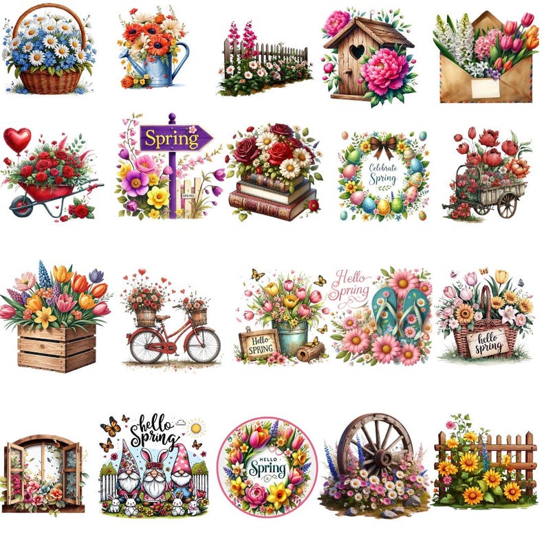 Spring PNG, Floral Spring Clipart, Transparent Background, Sublimation ...