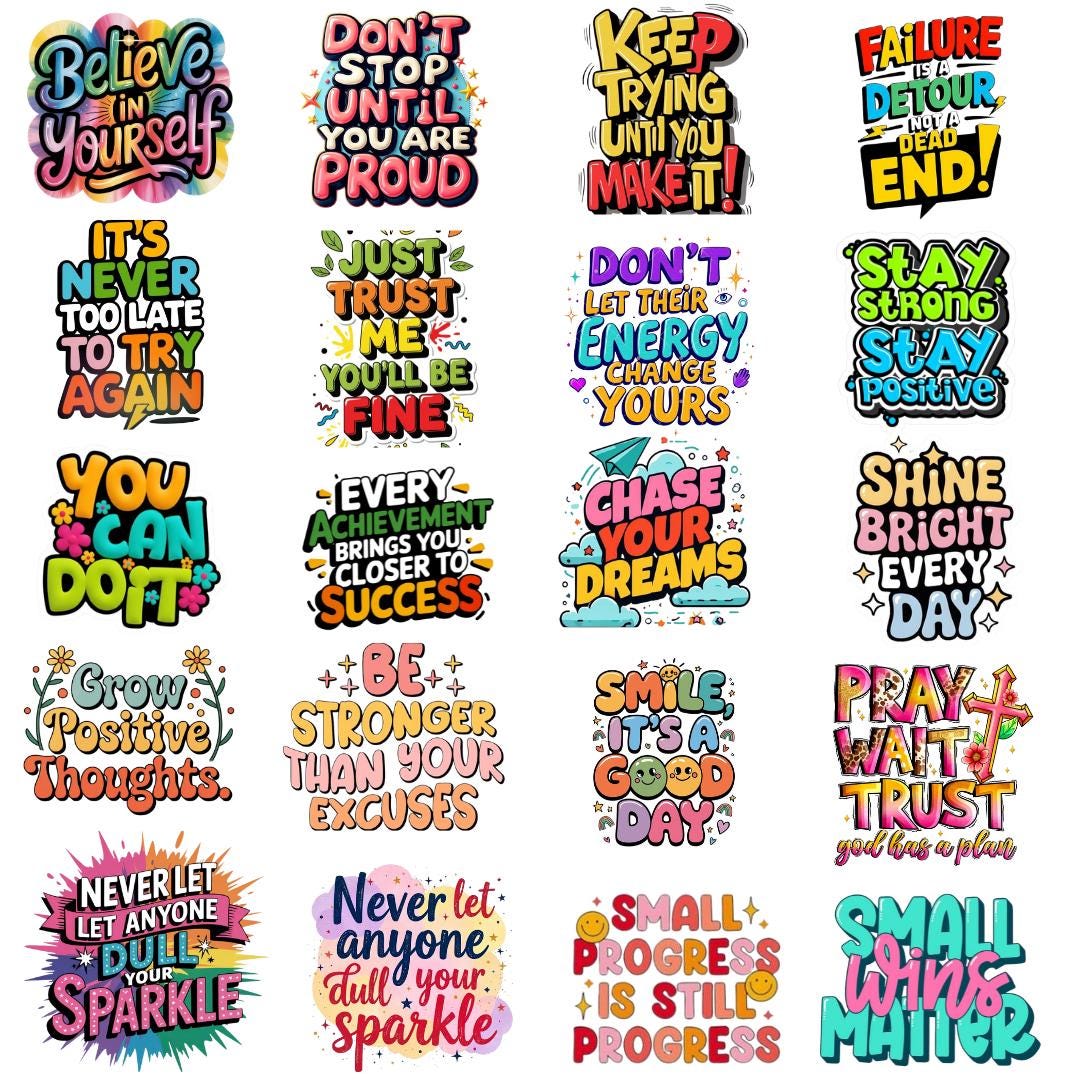 Inspirational Quotes Clipart Bundle Motivational Positive Sayings PNG ...