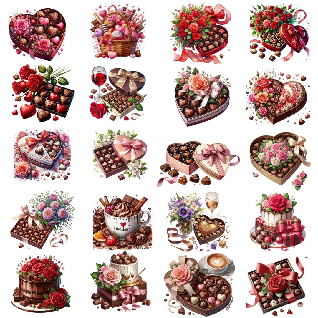 Chocolates Valentine's Day Clipart Bundle, Valentine's Day Dessert ...