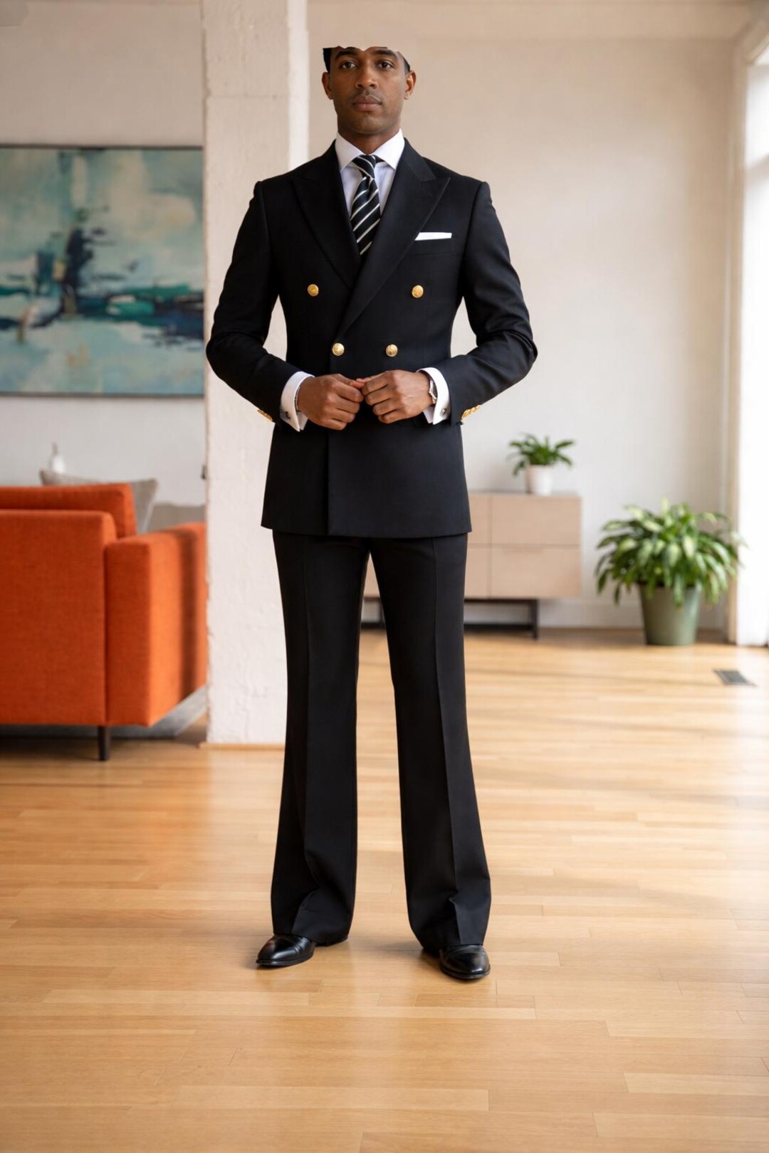 Handmade Black Double Breasted 2pice Suit: Terry Rayon, Peak Lapel by ...