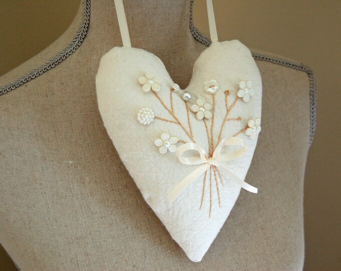 Decorative Hanging Heart With Ivory Pearl and White Floral - Etsy