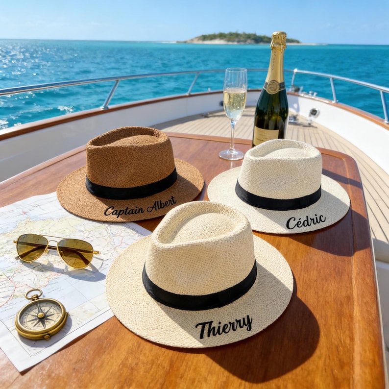 Personalized Captain Hat Groom Straw Fedora, Custom Embroidered Mens ...