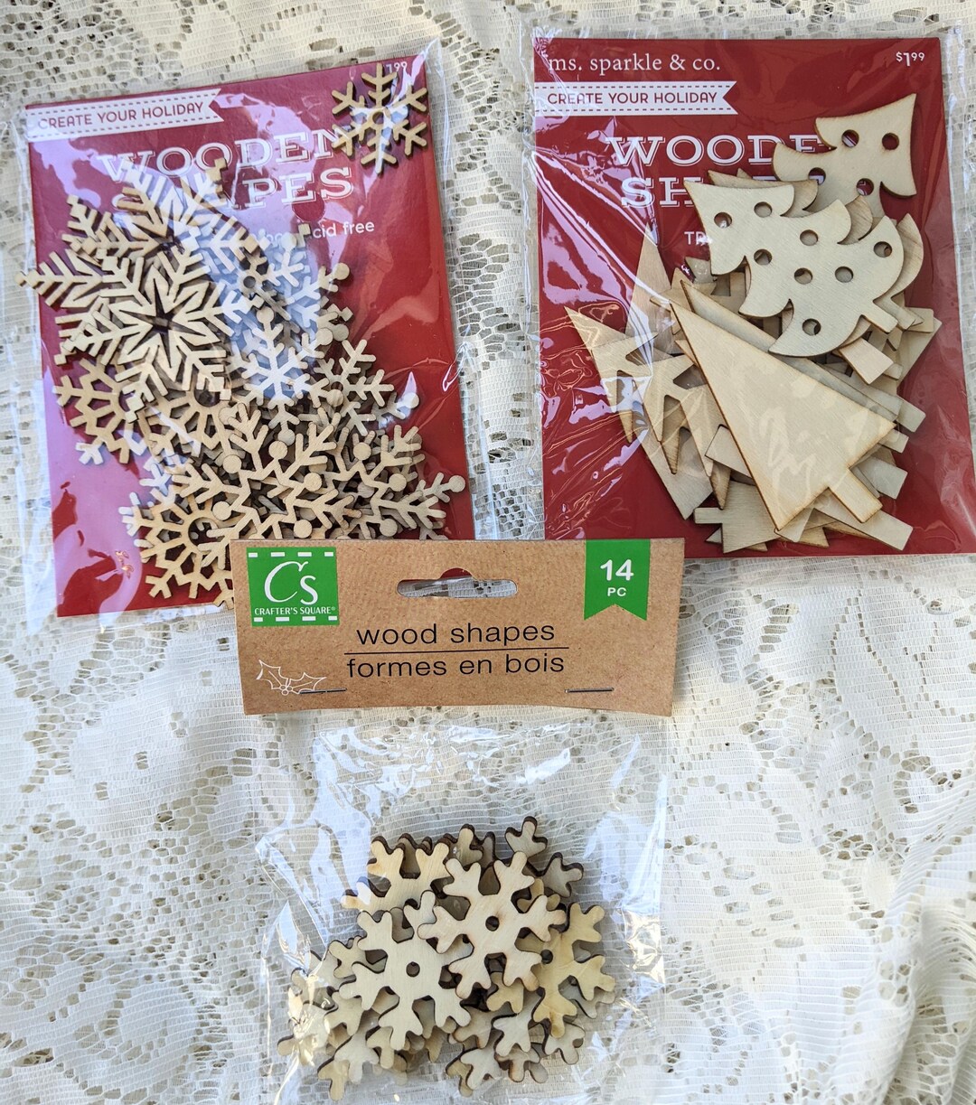 Wooden Snowflake and Tree Shapes, 3 Wood Christmas Craft Packs, Crafts ...