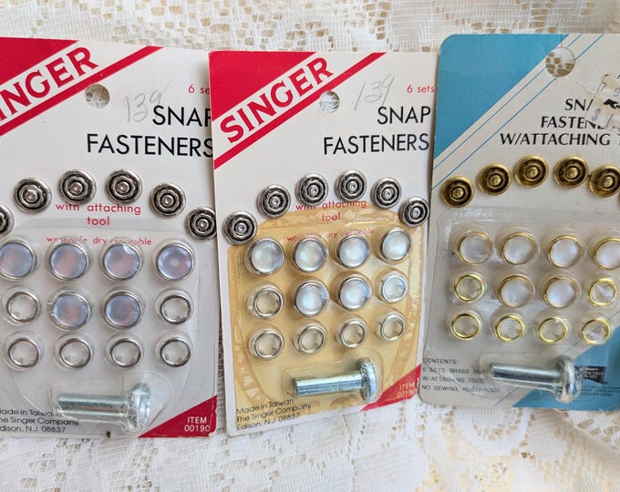 Vintage Singer Snap Fasteners, 3 Packs Snap Fasteners, 18 Sets of Snaps ...