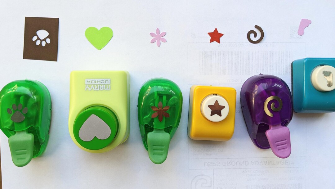 7 Paper Punches, Fiskar and Marvy 1/8 Circle Punch, Heart, Star, Paw ...