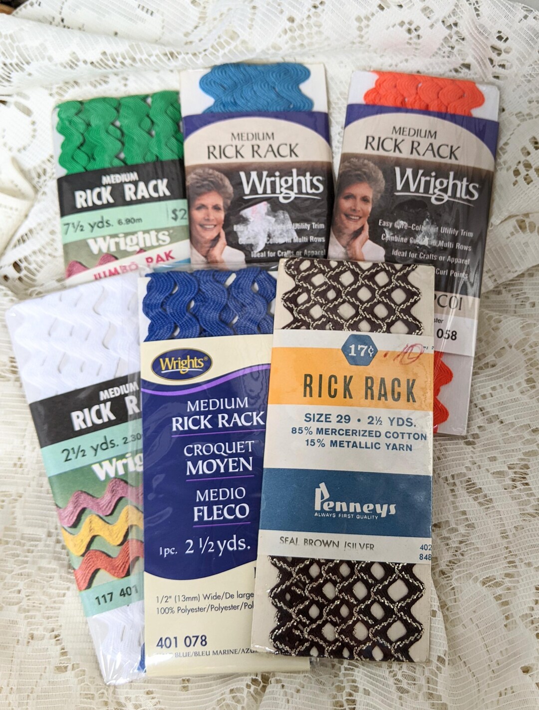 Vintage Medium Rick Rack, 6 Packages Rick Rack Trim, Orange, Blue Mist ...