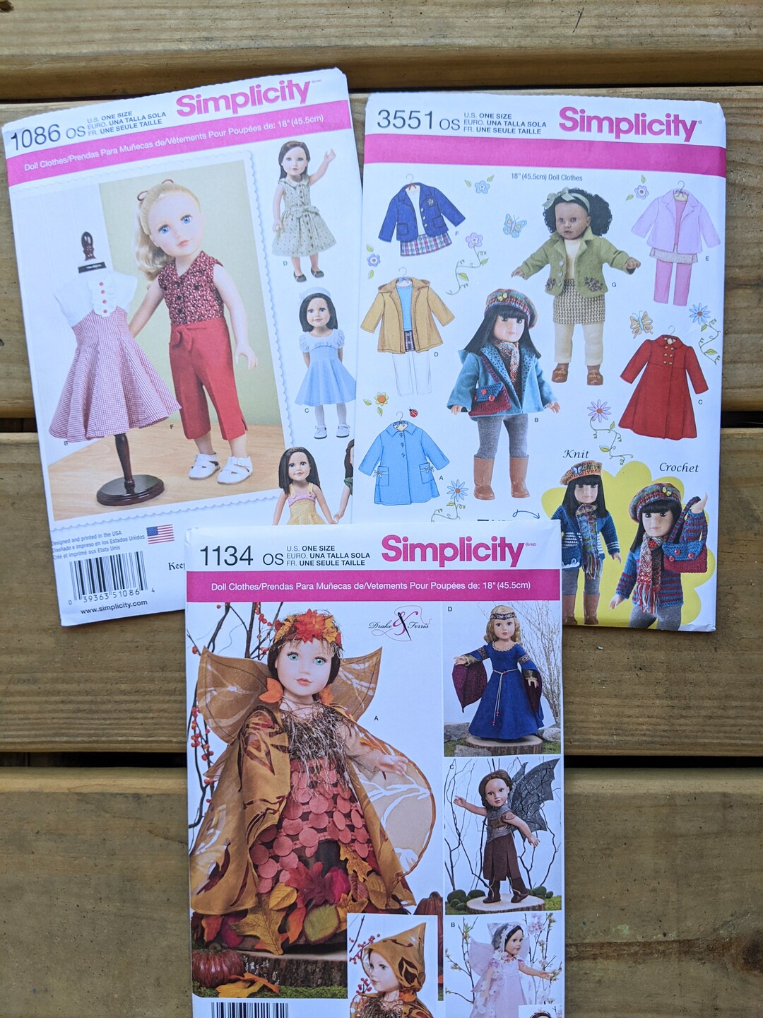 Simplicity Doll Patterns for 18 Dolls, Never Used Sewing Patterns, 1134 ...