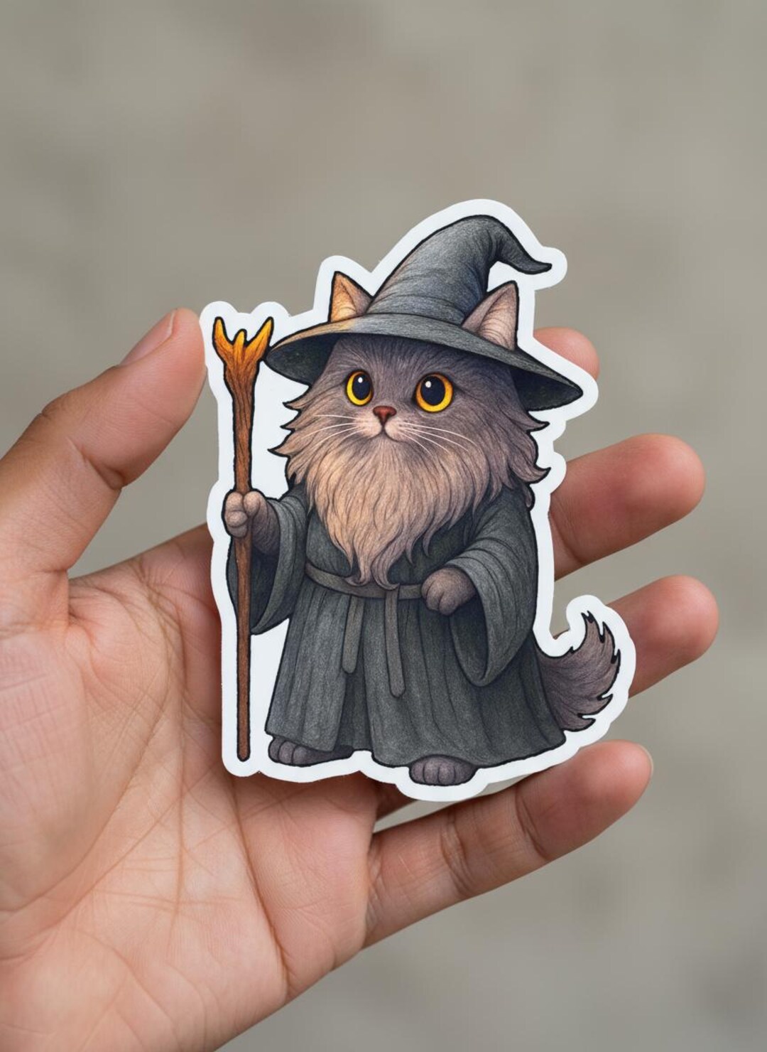 Cute Cat Gandalf Kiss-cut Sticker | Lord of the Rings Funny Cat Decal ...