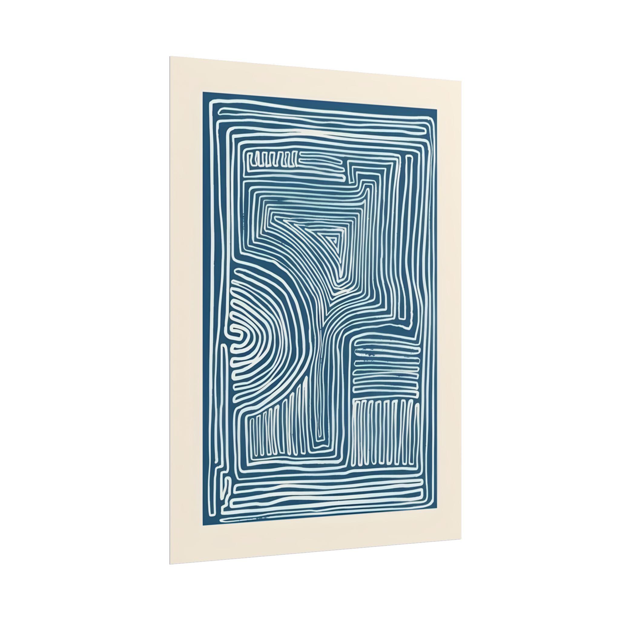 Art Deco Classic Modern Minimalist Line Art Print, Blue Abstract Wall ...