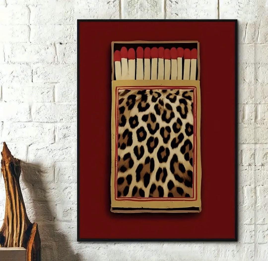 Retro Leopard Matchbox Print, Wall Art Decor, Vintage Home Decor, Room ...