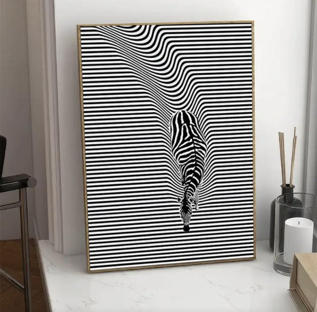 Zebra Optical Illusion Wall Art | Black White Striped Art, Geometric ...